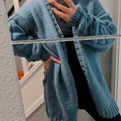 Easy Garter Stitch Woman's Chunky Edge to Edge Jacket Cardigan Pockets ...