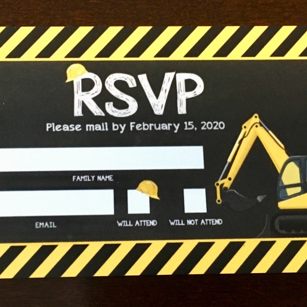 Editable Construction Birthday RSVP Cards (digital Download) #BP11 - Etsy