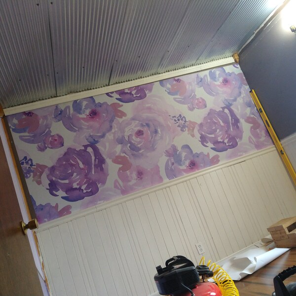 Watercolor Purple Floral Removable Wallpaper, Wall Art, Peel and Stick ...