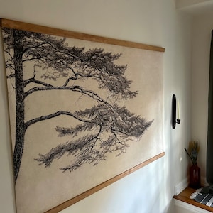 Pine Tree Branch Print, Vintage Tree Drawing Enhanced, Printable Tree ...