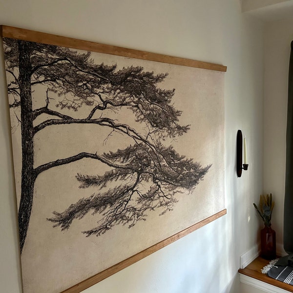 Pine Tree Branch Print, Vintage Tree Drawing Enhanced, Printable Tree ...