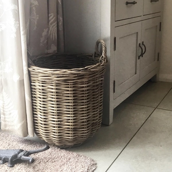 Chunky Square Rattan Log Baskets With Removable Hessian Liner & Ear ...