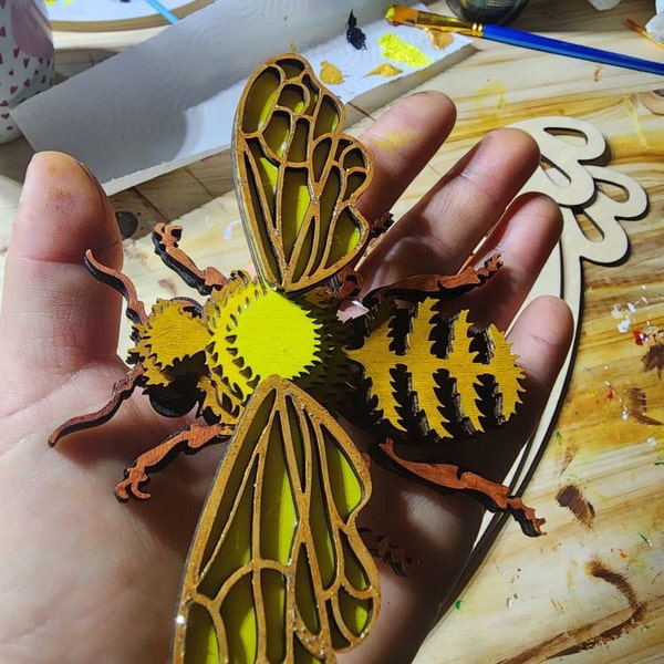 3D Layered Bee SVG PDF EPS, 3D Layered Bee, Layered Papercut Svg, Bugs ...