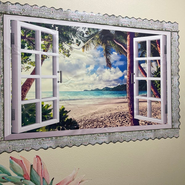 Beach Wall Sticker 3D Window Effect View Wall Decal Removable Vinyl Art ...