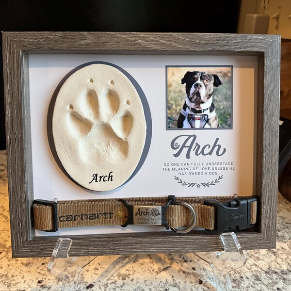 Pet Memorial Gift With Collar and Clay Paw Print Shadow Box, Clay Paw ...