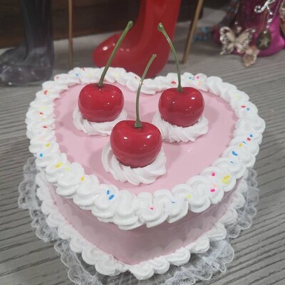 Heart Fake Cake Sprinkle Cherry Mirror White Hangable - Etsy