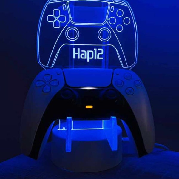 Personalised Neon Blue Controller and Headset Gaming Station With ...
