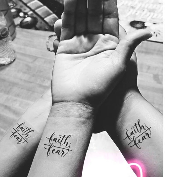 Faith Over Fear Cross Temporary Tattoo / Feminine Cursive Religious ...