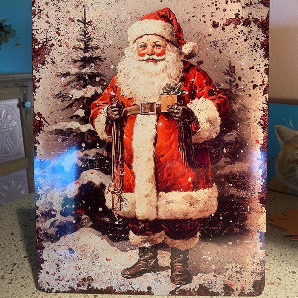Vintage Style Victorian Santa Primitive Christmas Decor Sign Metal ...