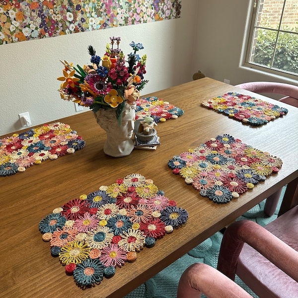Fleur Multicolor Placemats for Table Decor, Multicolor Woven Placemats ...