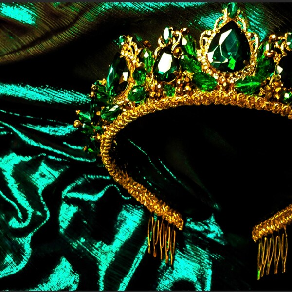 Green Tiara Emerald Tiara Emerald Headpiece Emerald Green Crown Gold ...
