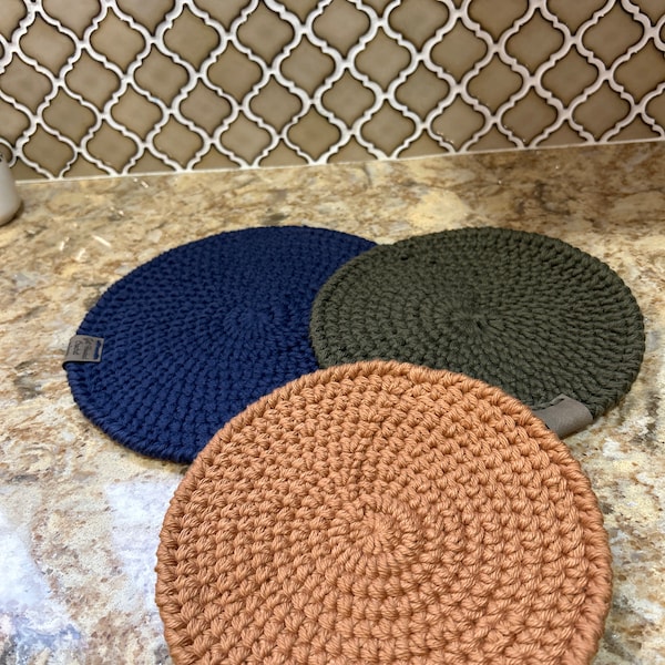 Farmhouse Trivet, Round Crochet Trivet, Crochet Hot Pad, Knit Potholder ...