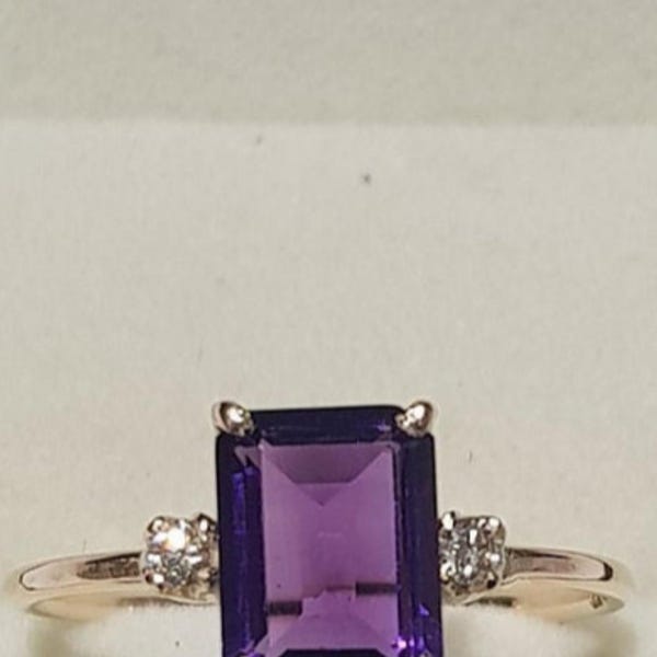 14k Solid Yellow Gold Natural Emerald Cut Rectangular Shaped Amethyst ...