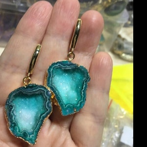 Royal Blue Geode Slice Pairs Geode Slice Gold Plated Earrings | Etsy