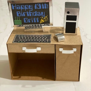 3D Computer and Computer Desk SVG Cut File Gift Card Holder - Etsy