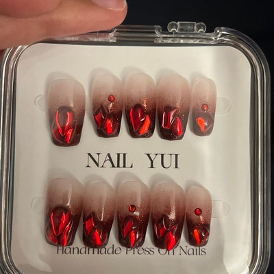 Handmade Baroque Cupid Arrow Lace Stripe Bow Nude Pink Press on Nails ...