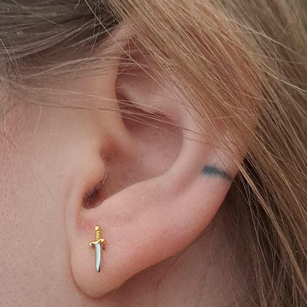 Tiny Little Dagger Sword Stud Earrings in Sterling Silver - Stacking Earrings - Ear Stacks - Etsy