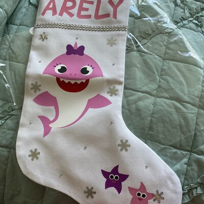 Sister Shark Christmas Stocking, Baby Girl Shark Christmas Stocking ...