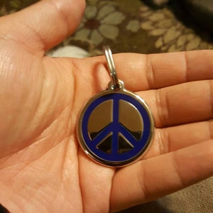 Peace Sign Enamel and Stainless Steel Personalized Custom Pet Tag With ...
