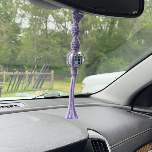 Macrame Disco Ball Car Charm | Macrame Car Accessory | Boho Car Charm ...