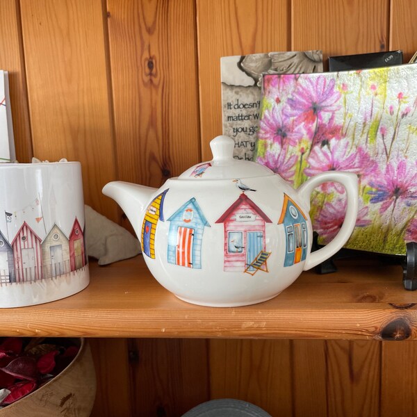 Beach Hut Teapot 2 Cup or 6 Cup Porcelain Tepot Decorated All Round ...