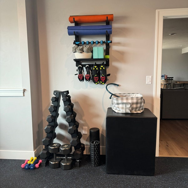 Fully Adjustable Yoga Mat Holder Shelf Home Gym Wall Organizer; Home ...