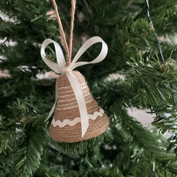 Set of 6 Mixed Jute Christmas Ornaments Decorated Jute Twine Ivory Lace ...