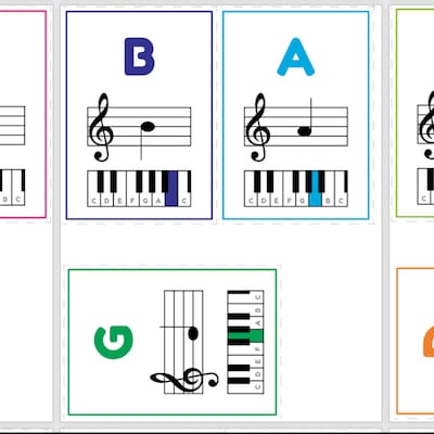 Big Music Notes Flash Cards Full Page Treble G and Bass F Clef Music ...