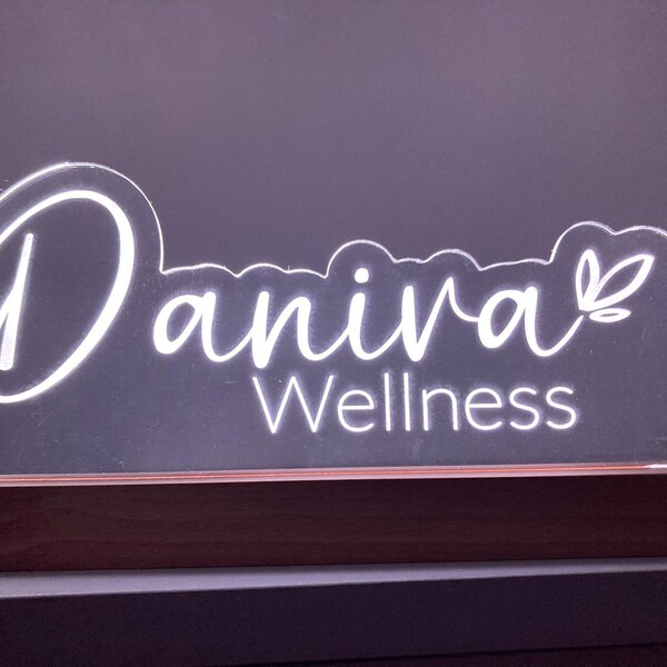 Personalised Company Logo LED Display Light With Wooden Base - 7 LED ...