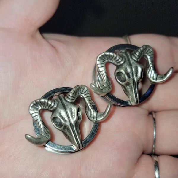 Baphomet Ear Tunnels - Stainless Steel Ear Plugs - Goat Skull Gothic ...