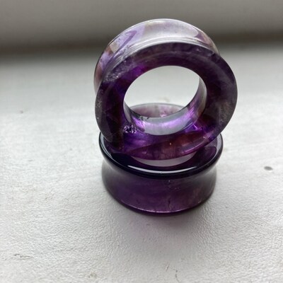 Purple Amethyst Double Flared Flesh Tunnel Plugs pair 8mm 0G 10mm 00G ...