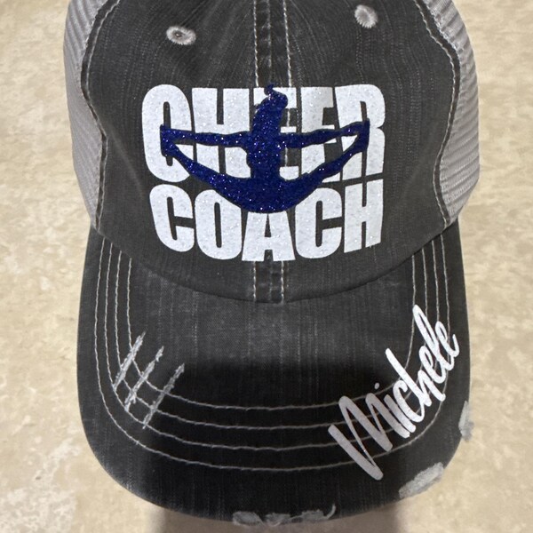 Cheer Coach Hat - Custom Name - Distressed Trucker Hat - Dad Hat ...