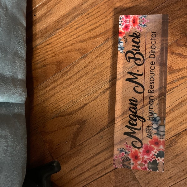 Personalized Name Plate for Desk | Flowers Wild Design on Clear Acrylic ...