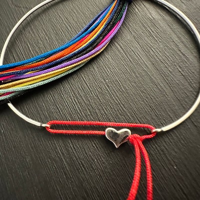 Red String Heart Bracelet Adjustable Cuple Bracelet in Sterling Silver ...