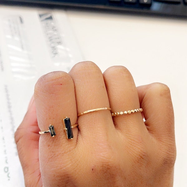 Exclusive Double Bar Open Ring With Two Black Stone, Open Bar Ring With ...