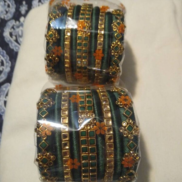 Gold and White Kundan Silk Thread Indian Banglesset of 12 for Women - Etsy