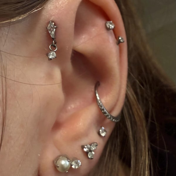 Titanium Vertical Dangle Hidden Helix Piercing, Threaded Flat Back Stud ...