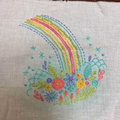 Rainbow Flower Hand Embroidery 4 Inch Printed Fabric Stitch Sampler ...