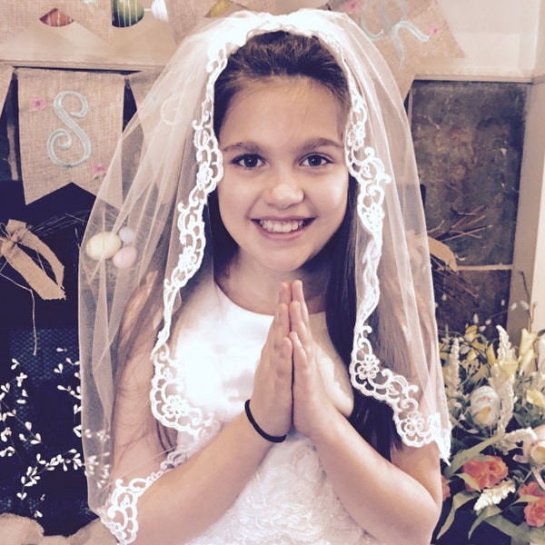 First Holy Communion Veil, Baptism Veil, Lace Veil for Church, Flower ...