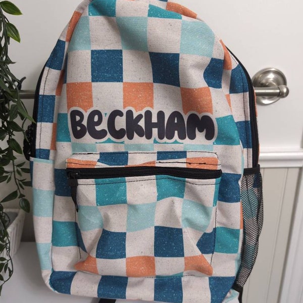 Personalized Backpack Checkered, Back to School Boys Bag Kids Toddler ...