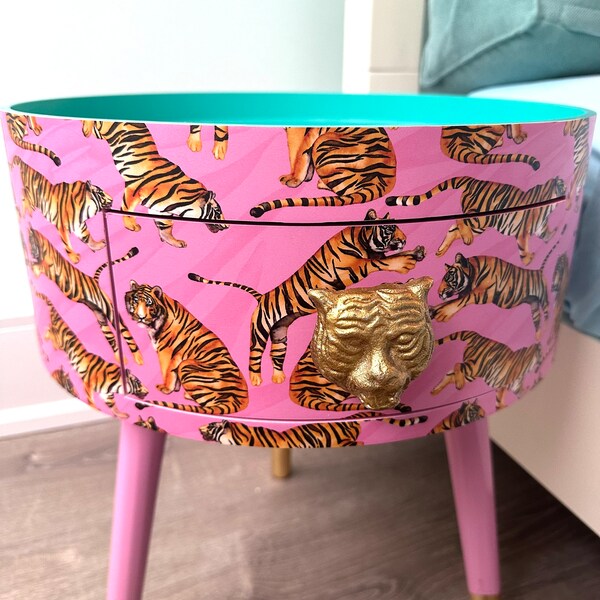 Light Baby Pink Tiger Round Bedside Table . Fun Bright Home Decor ...