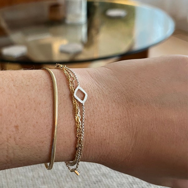 14K Gold Snake Chain Bracelet, 2.5mm Herringbone Bracelet, Snake Gold ...