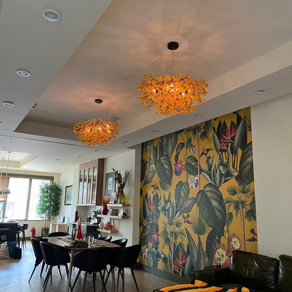 Hanging Ceiling Light With Yellow Flowers for Dining Room. - Etsy