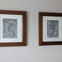 Green Daisies Patterned Lino Print, Floral Handmade Print, Daisy Block ...