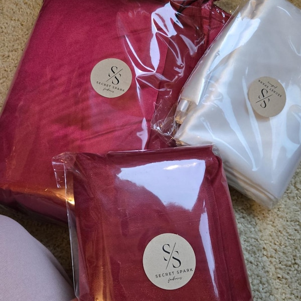 Dark Red Soft Silky Satin Fabric, 1 Way Stretch for Multipurpose, Red ...