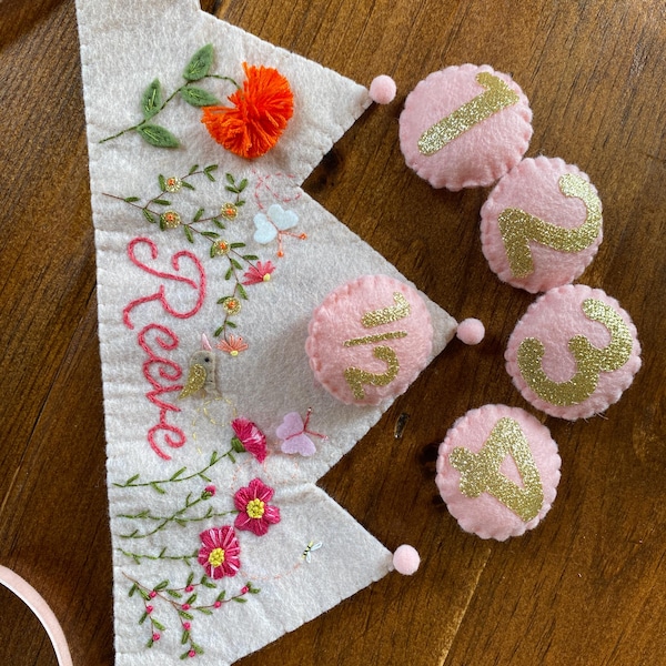 Embroidered Flower Birthday Crown: Custom Name Keepsake - Etsy