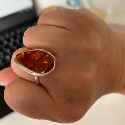 Large Baltic Amber Ring, Victorian Amber Ring, Long Amber Ring, Big ...