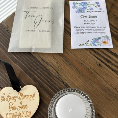 10 Personalised Forget-me-not Seeds Funeral Memorial Memory Remembrance ...
