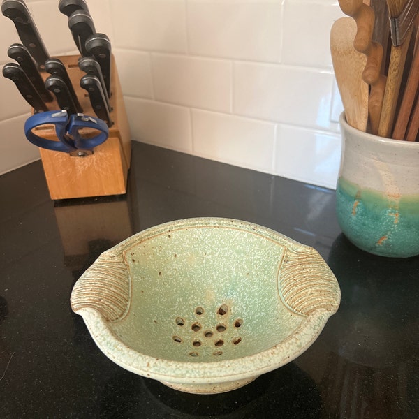 Handmade Ceramic Berry Bowl, Pottery Colander for Berries, Green and ...