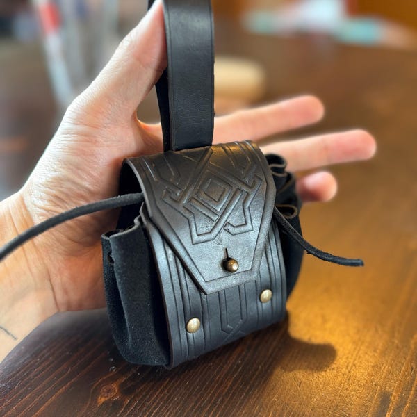 Leather Coin Pouch With Celtic or Viking Embossing, Leather Jewel Belt ...